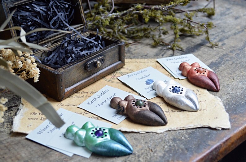 Witches Elemental Clay Goddess Altar Piece Set With Crystals and Chest ...