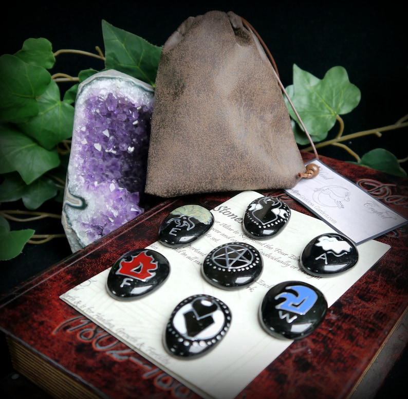 Witches Altar Stones God and Goddess Amulets With Elements Hand Painted ...