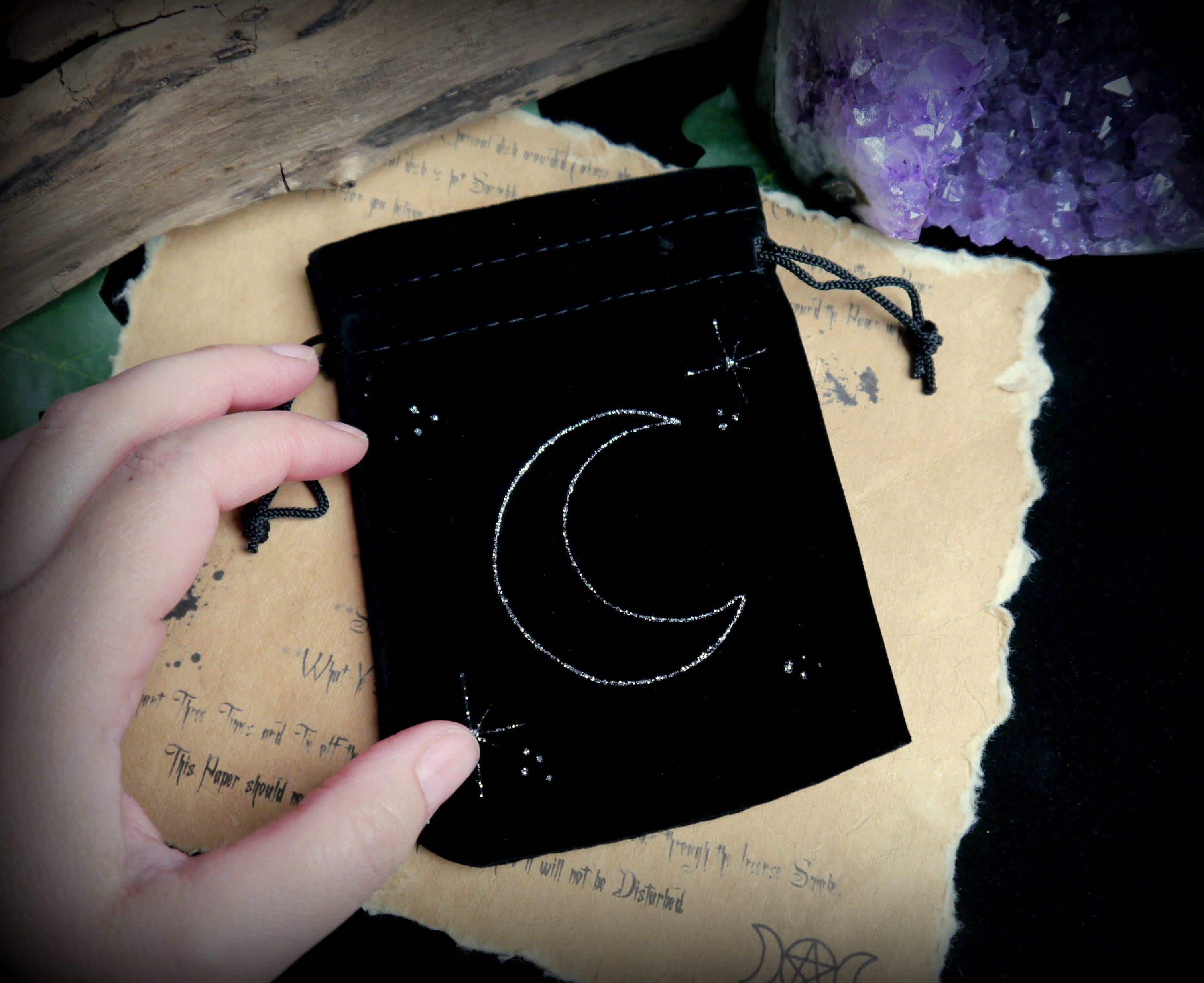 Witches Crescent Moon Rune Bag Crystal Storage Spell Pouch Hand ...