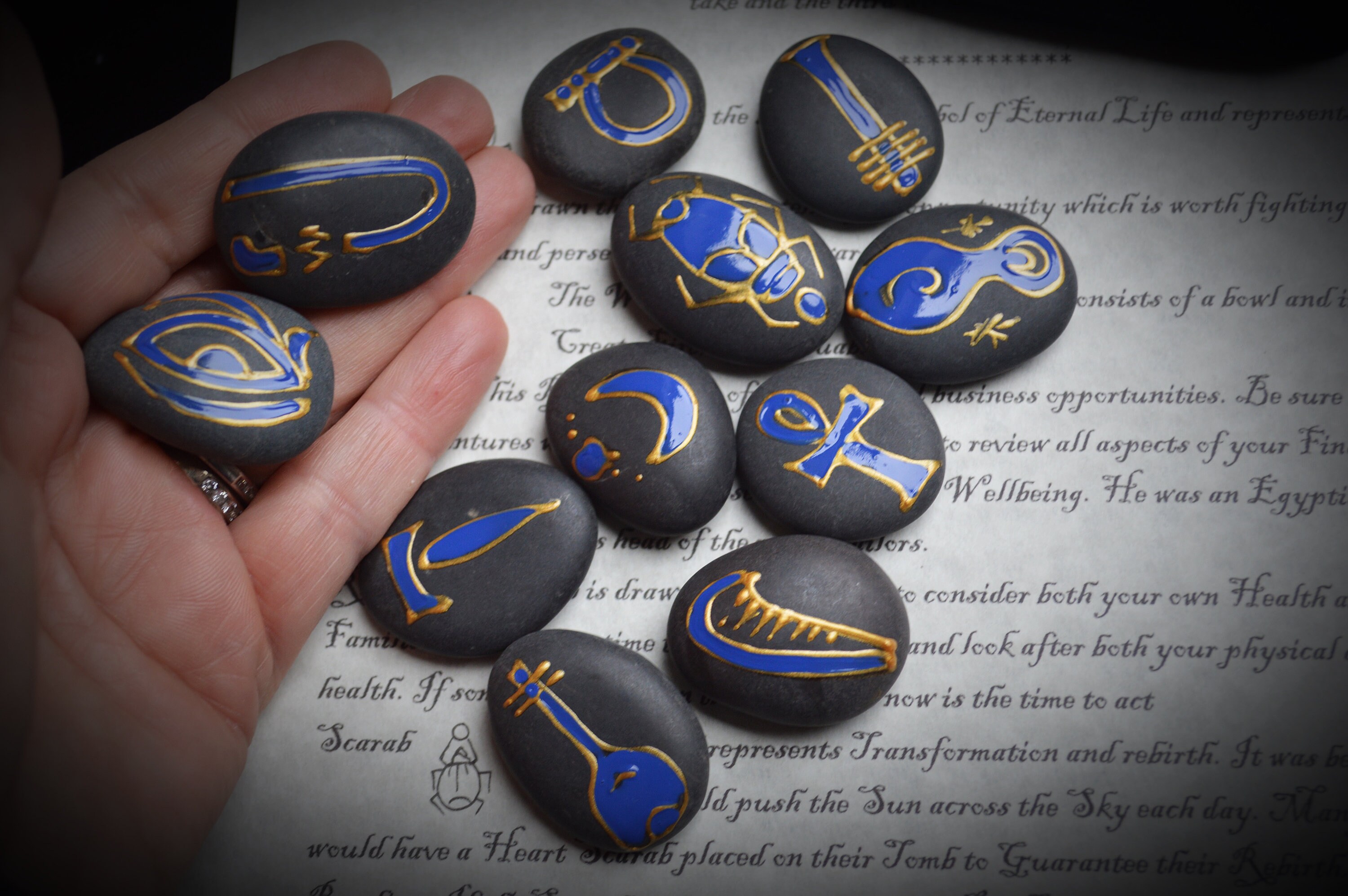 Runes Egyptian With Black Ankh Velvet Bag and Casting | Etsy