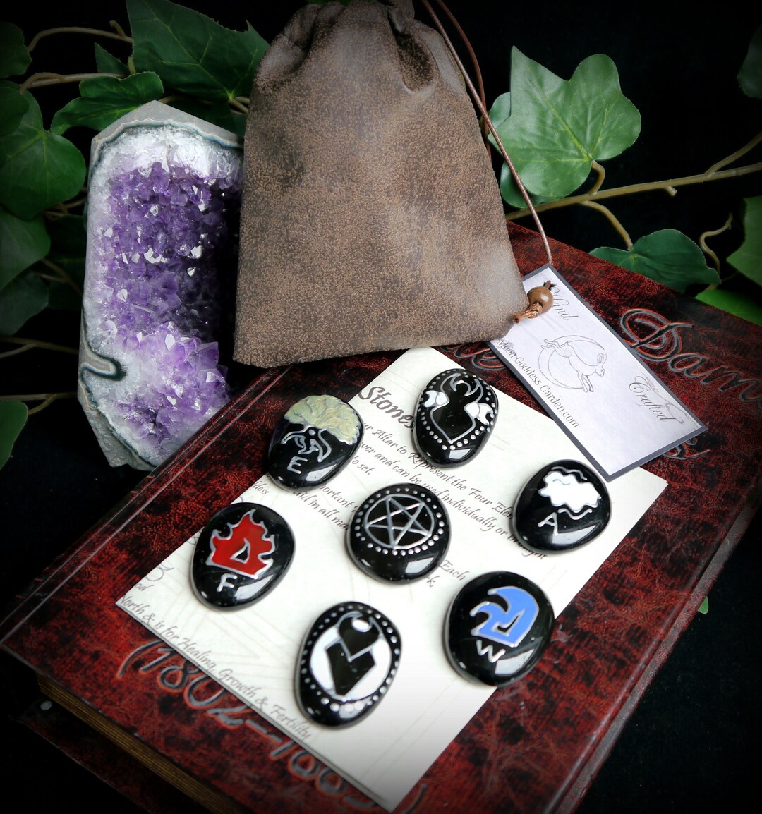 Witches Altar Stones God and Goddess Amulets With Elements Hand Painted ...