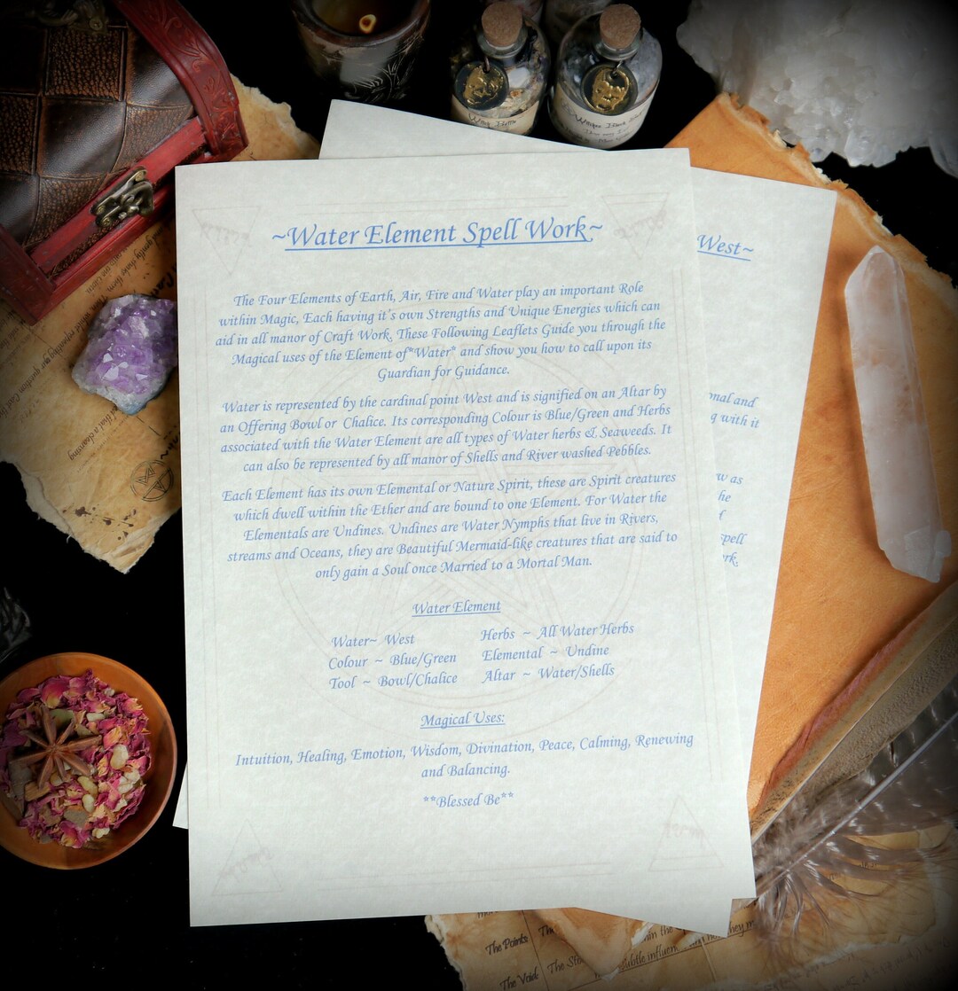 Witches Water Element A4 Posters on Parchment Paper Pagan Wiccan Altar ...