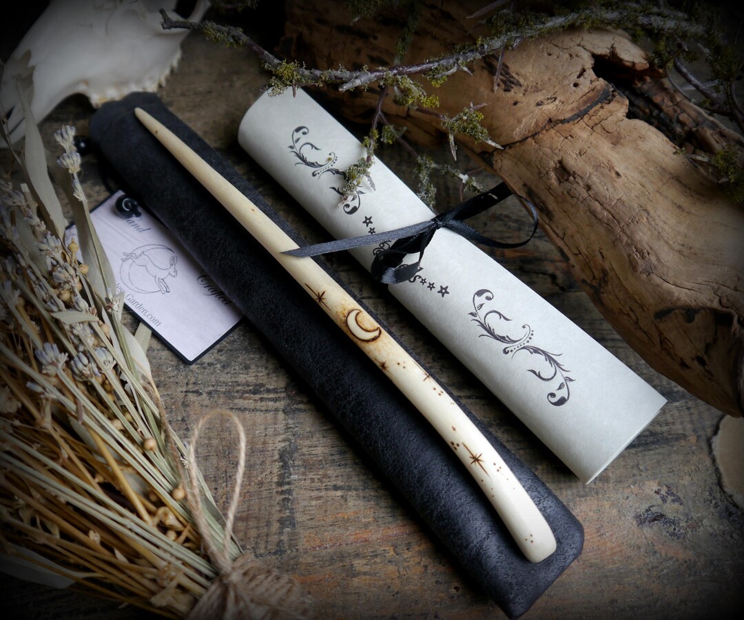 Witches Hand Carved Alder Wood Wand With Crescent Moon Design Wicca ...