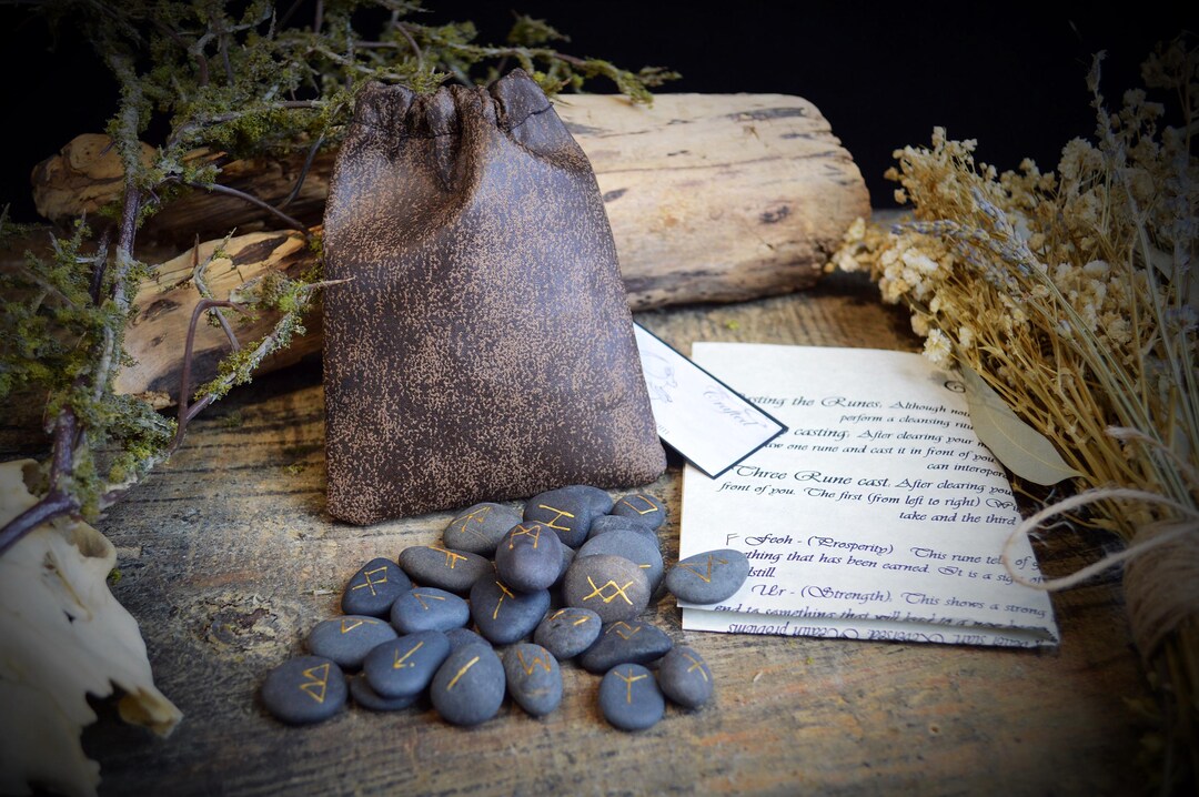 Elder Futhark Viking River Stone Runes Set: Divination, Casting Bag ...