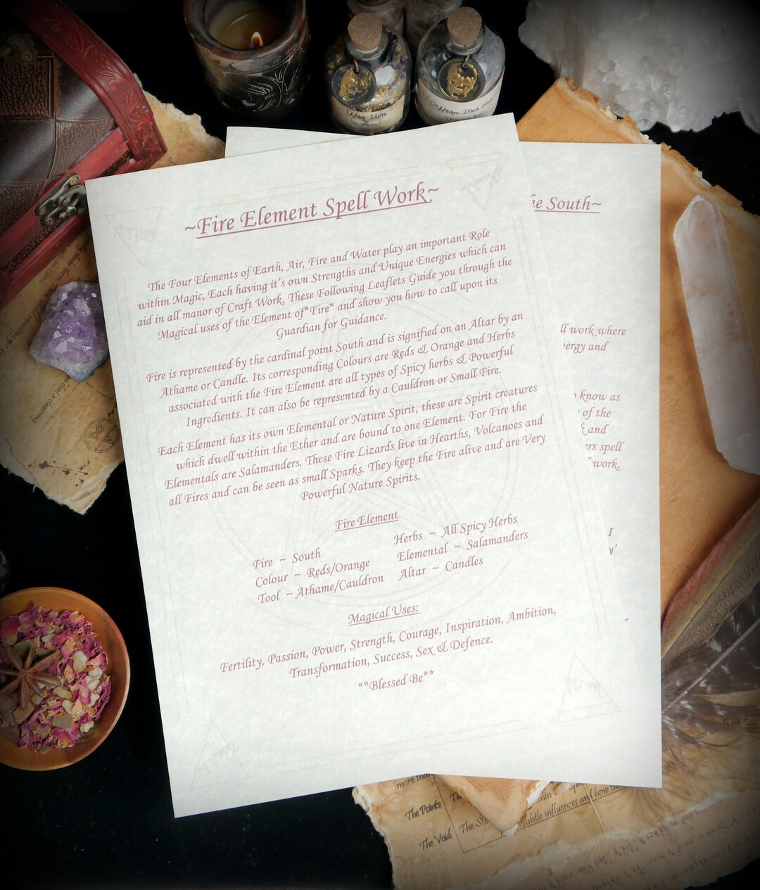 Witches Fire Element A4 Posters on Parchment Paper Pagan Wiccan Altar ...