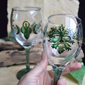 God and Goddess Glass Chalice Witches Goblets Hand Fasting Hand ...