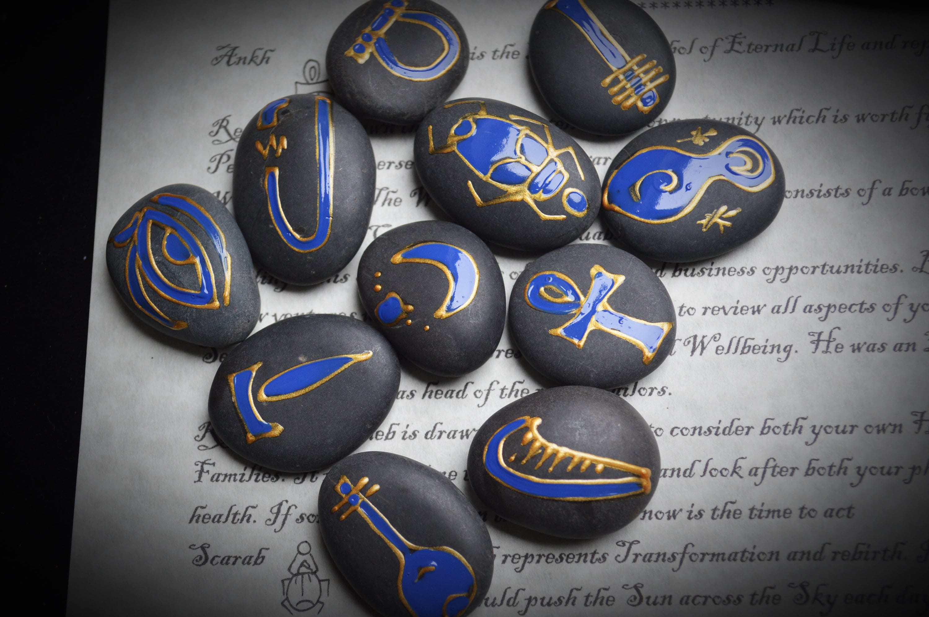 Runes Egyptian With Black Ankh Velvet Bag and Casting - Etsy