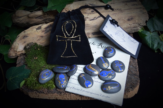 Runes Egyptian With Black Ankh Velvet Bag and Casting | Etsy