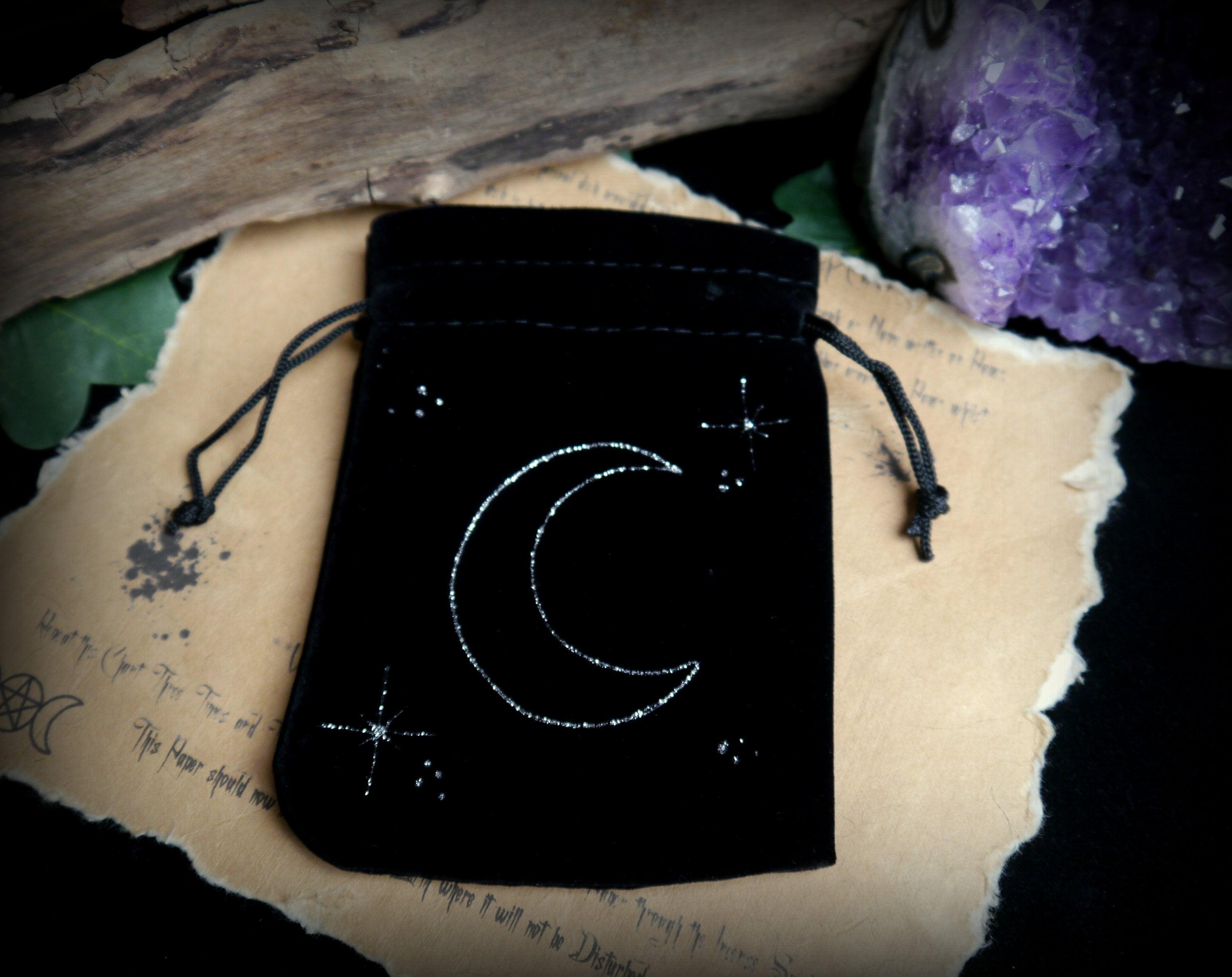 Witches Crescent Moon Rune Bag Crystal Storage Spell Pouch Hand ...