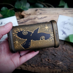 Hand Painted Raven in Flight Chest Wooden Trinket Box Witches Gift ...