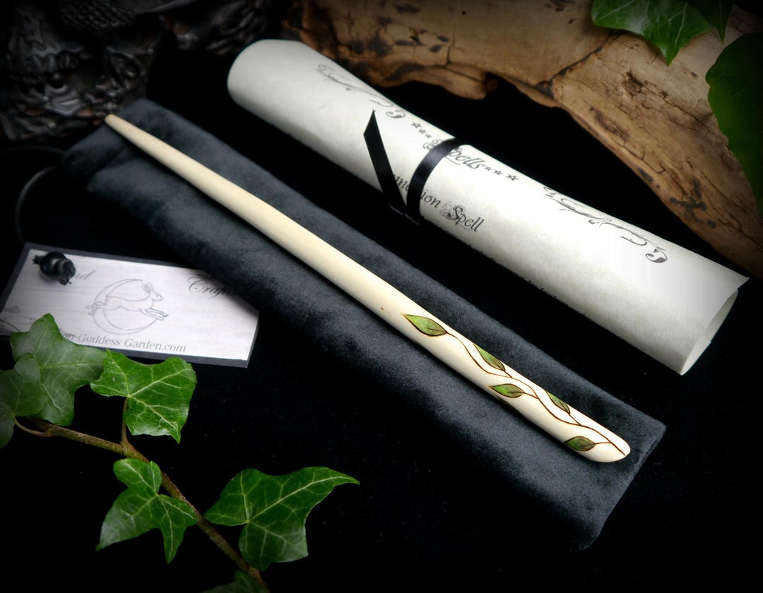 Witches Willow Wood Wand With Painted Vine Hand Carved Wicca Pagan ...