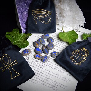 Egyptian River Stone Runes With Black Velvet Bag and Casting ...