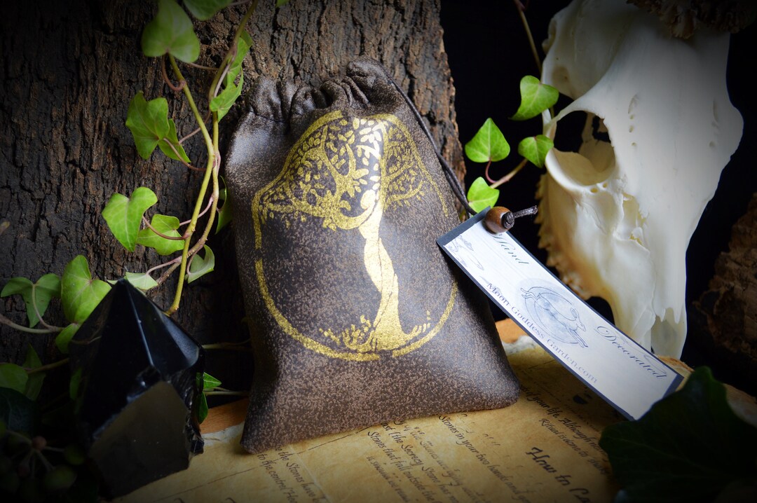 Rune Bag Crystal Storage Pouch Hand Made Faux Leather Goddess Tree of ...