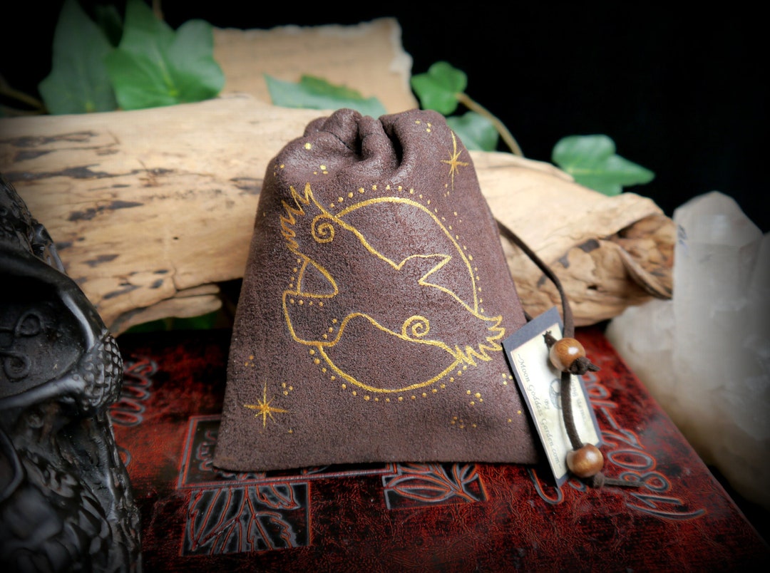 Raven Moon Rune Bag Crystal Storage Pouch Handmade Faux Suede ...