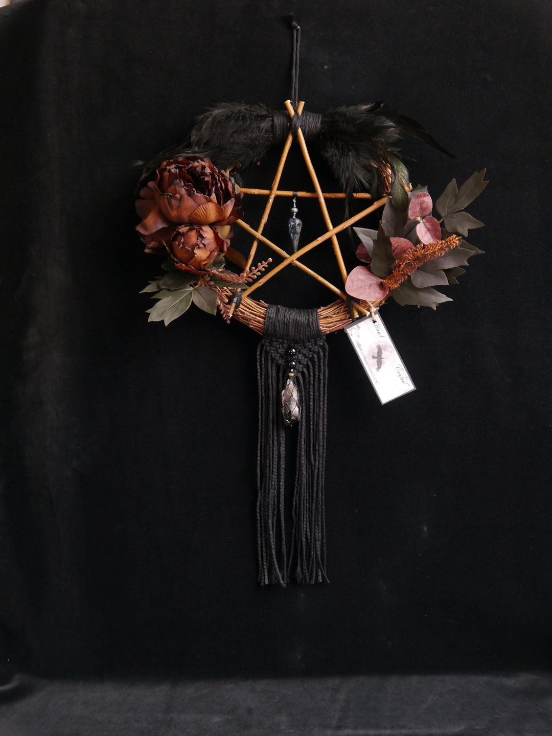 Witches Pentacle Crystal and Raven Skull Protection Wreath Dark ...