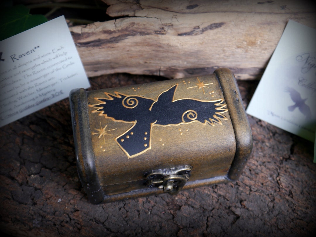 Hand Painted Raven in Flight Chest Wooden Trinket Box Witches Gift ...