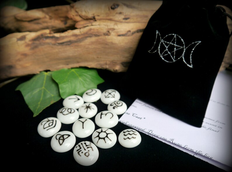13 Witches White Runes With Triple Moon Black Bag and Casting - Etsy