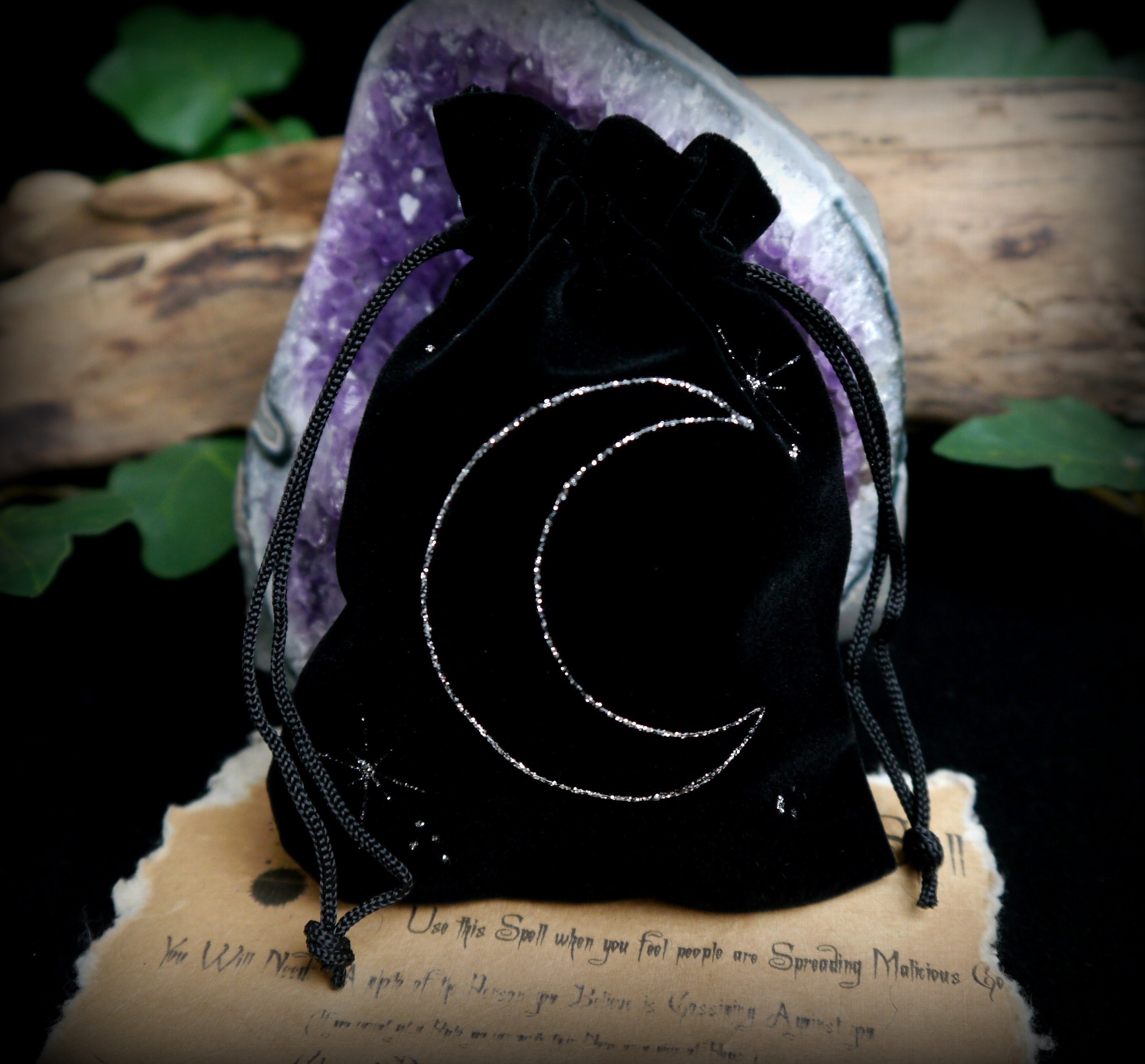 Witches Crescent Moon Rune Bag Crystal Storage Spell Pouch Hand ...