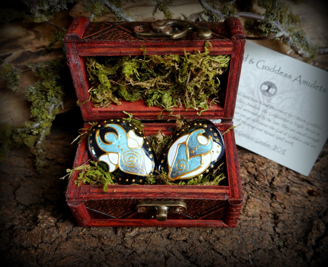 Witches God and Goddess Hand Painted Altar Amulets Talismans in Chest ...
