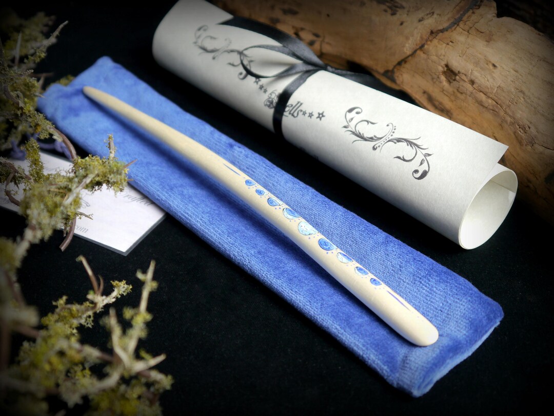 Witches Willow Wood Wand With Hand Painted Moon Phases Hand Carved ...