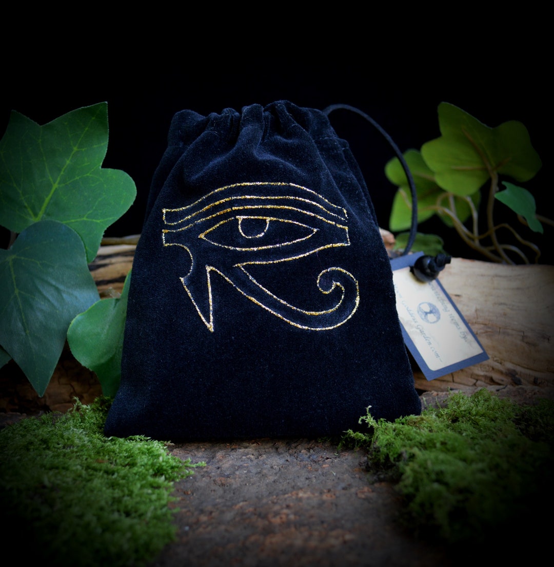 Rune Bag Crystal Storage Pouch Hand Made Cotton Velvet Egyptian Eye of ...