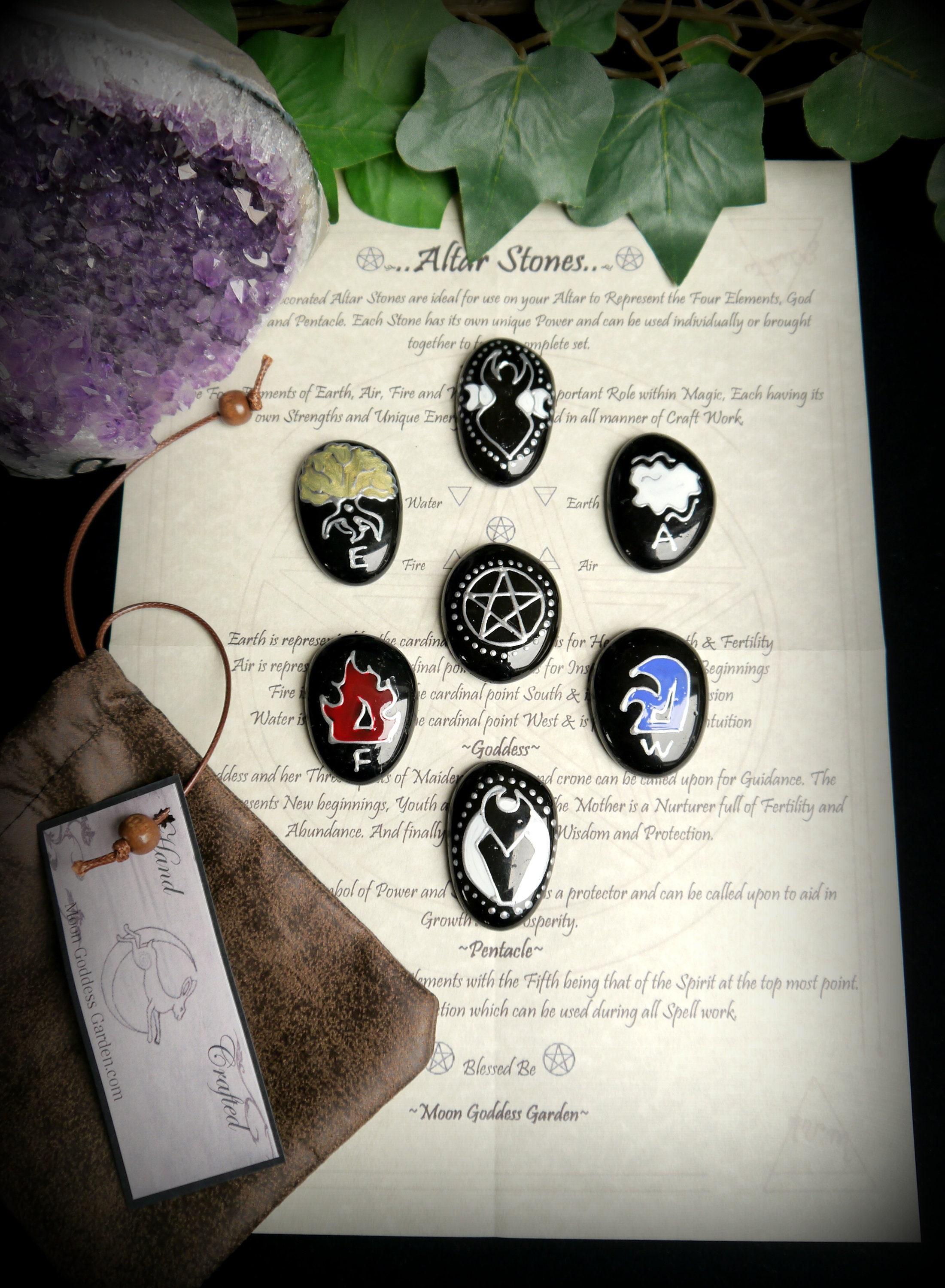 Witches Altar Stones God and Goddess Amulets With Elements Hand Painted ...