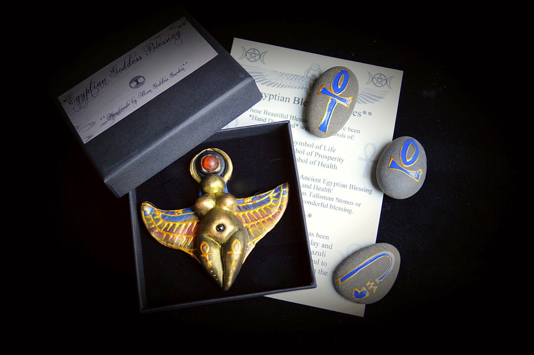 Egyptian Isis Goddess Blessing Stones Talismans Lapis Lazuli Ankh Wed ...