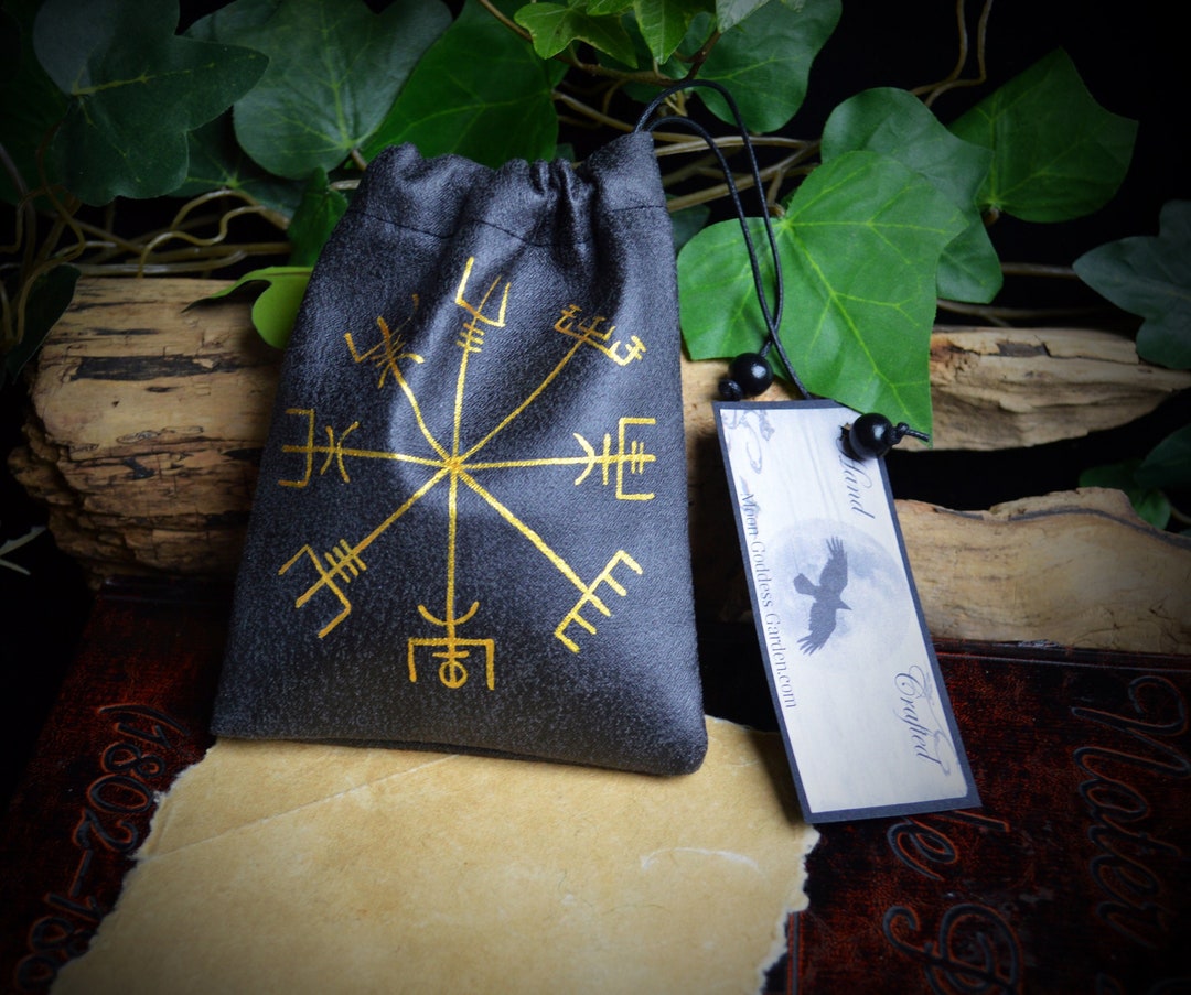 Rune Bag Crystal Storage Pouch Hand Made Faux Leather Viking Compass ...