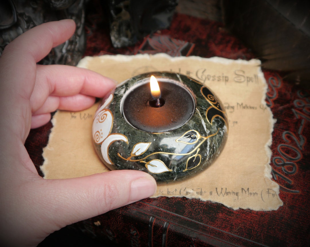 Triple Moon Black Marble Candle Holder Witches Altar Wicca - Etsy