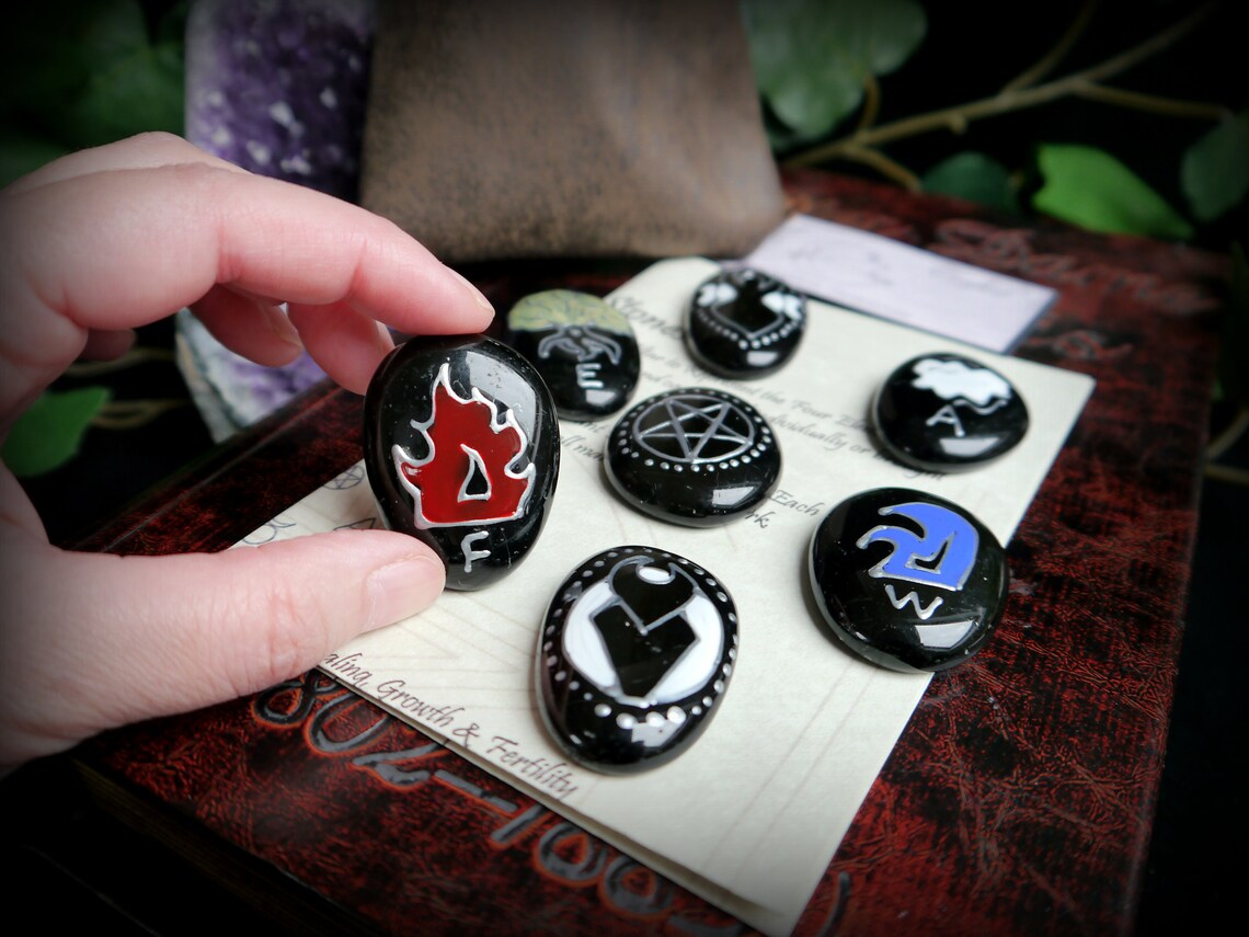 Witches Altar Stones God and Goddess Amulets With Elements Hand Painted ...