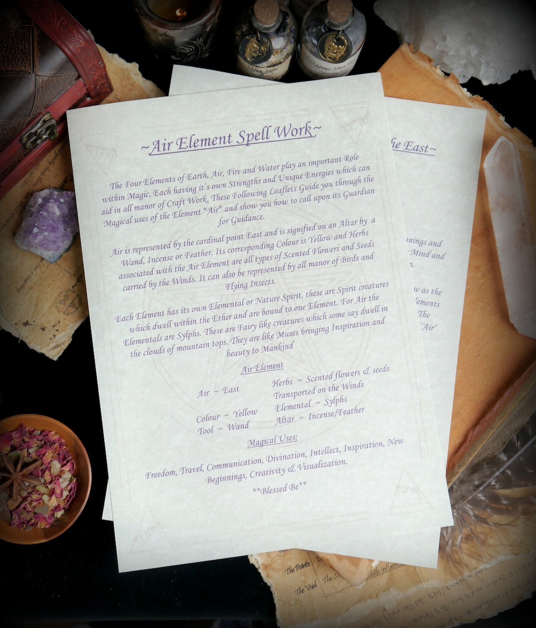 Witches Air Element A4 Posters on Parchment Paper Pagan Wiccan Altar ...