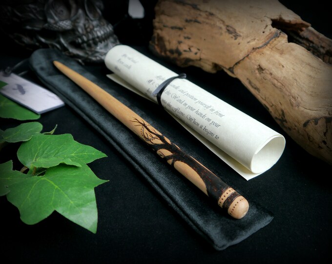 Witches Hazel Wood Wand With Tree of Life Design Hand Carved Wooden ...