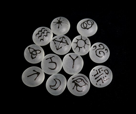 13 Witches Runes With Frosted Glass and Crescent Moon Bag and | Etsy