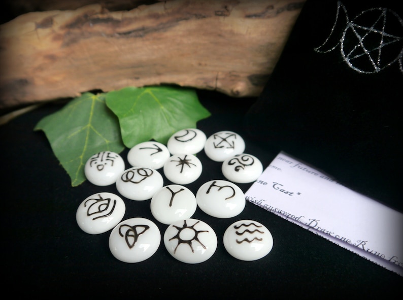 13 Witches White Runes With Triple Moon Black Bag and Casting - Etsy