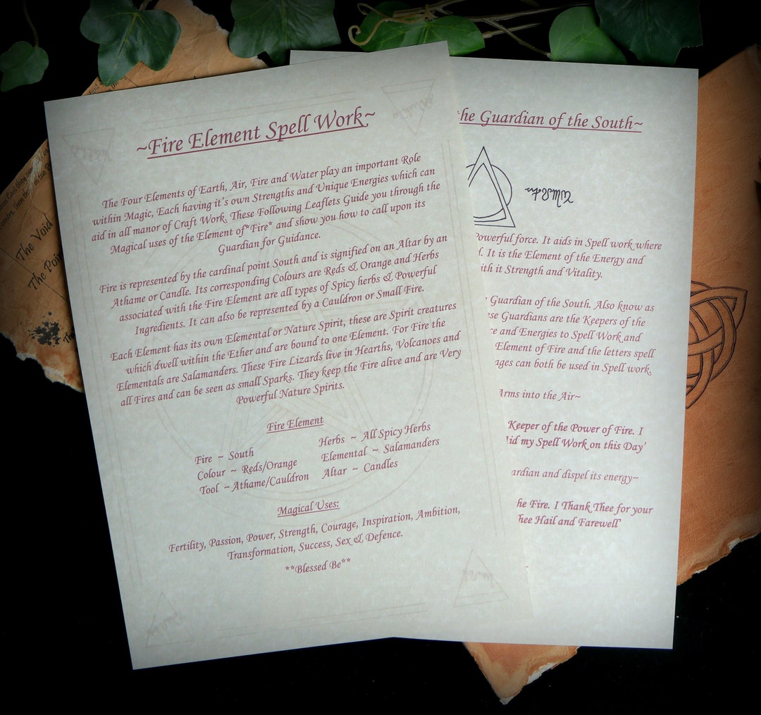 Witches Fire Element A4 Posters on Parchment Paper Pagan Wiccan Altar ...