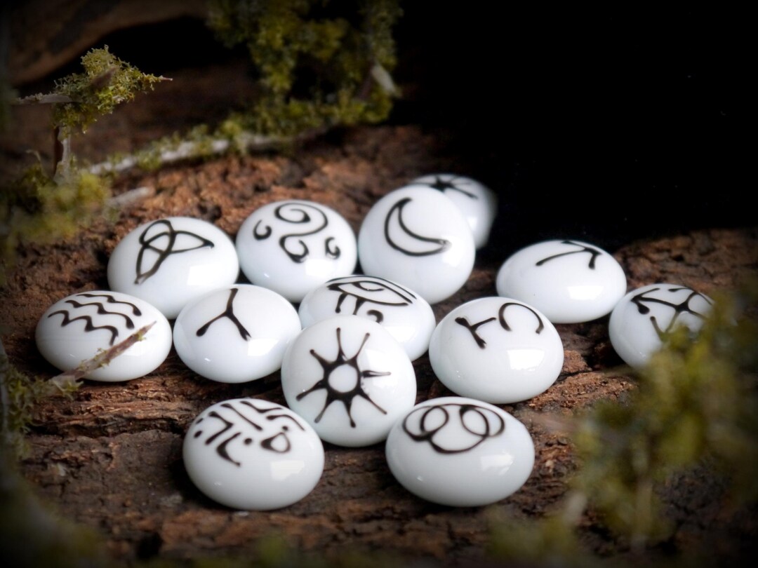13 Witches Runes: White Glass Divination Set With Black Bag - Etsy