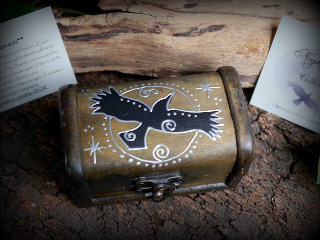 Hand Painted Raven and Moon Chest Wooden Trinket Box Witches Gift ...