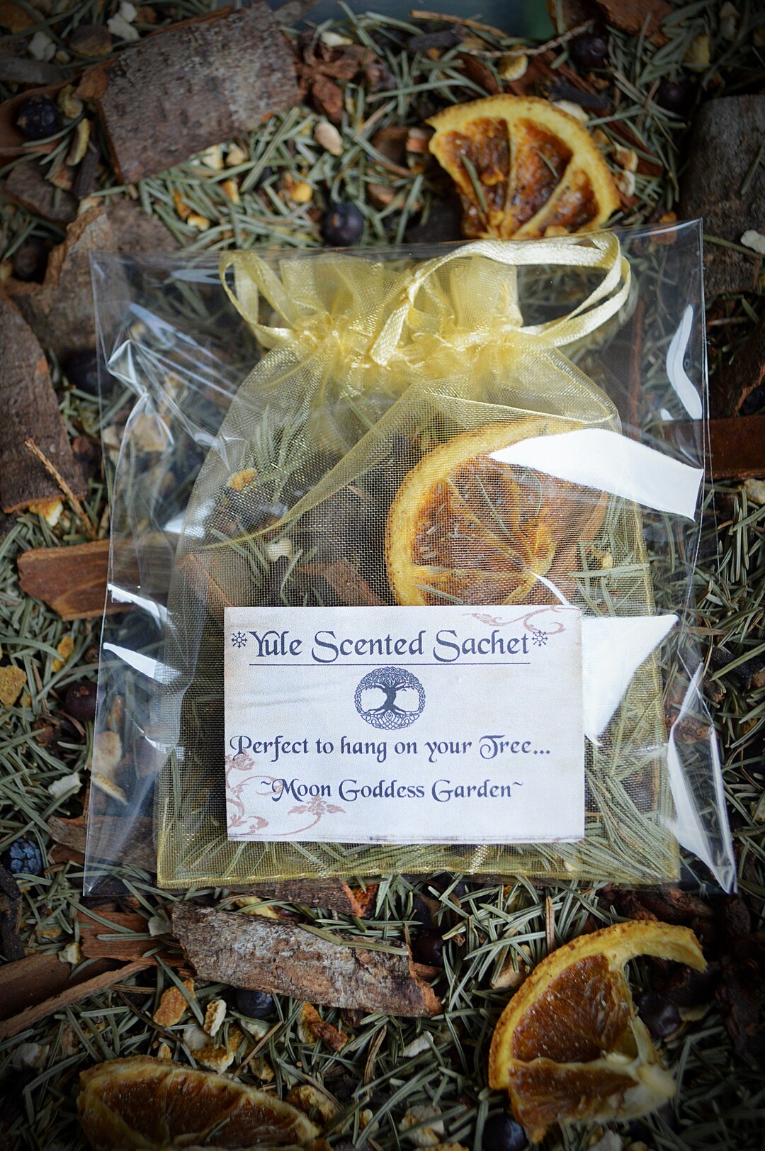 Yule Scented Herb Sachet Xmas Decoration Altar Organza Pouch Gold Wicca ...