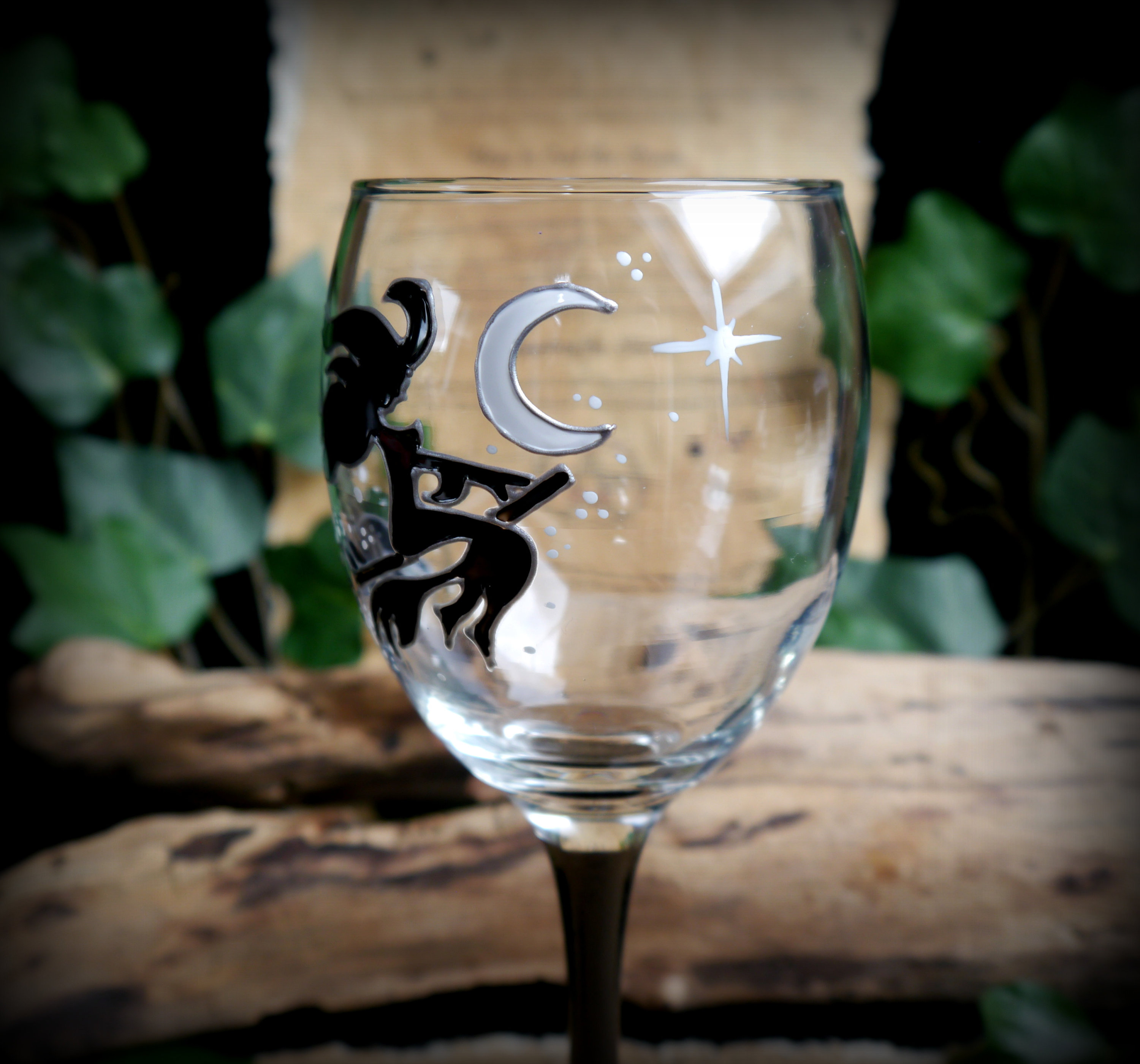 Hand Painted Flying Witch Glass Chalice Witches Goblet Wine Glass Altar ...