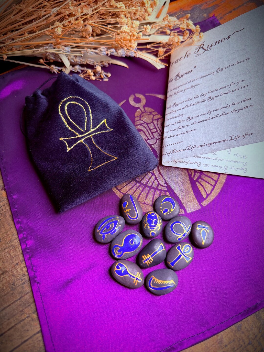 Egyptian Oracle Runes and Casting Cloth Polished Granite Stones With ...