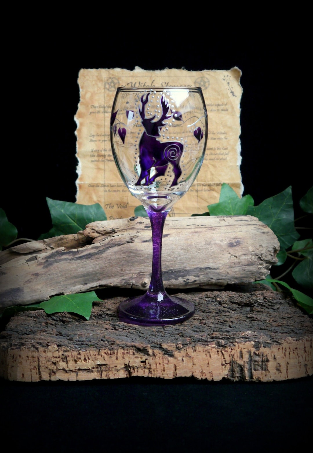 Hand Painted Stag Glass Chalice Witches Goblet Altar Pagan Wicca Gift ...