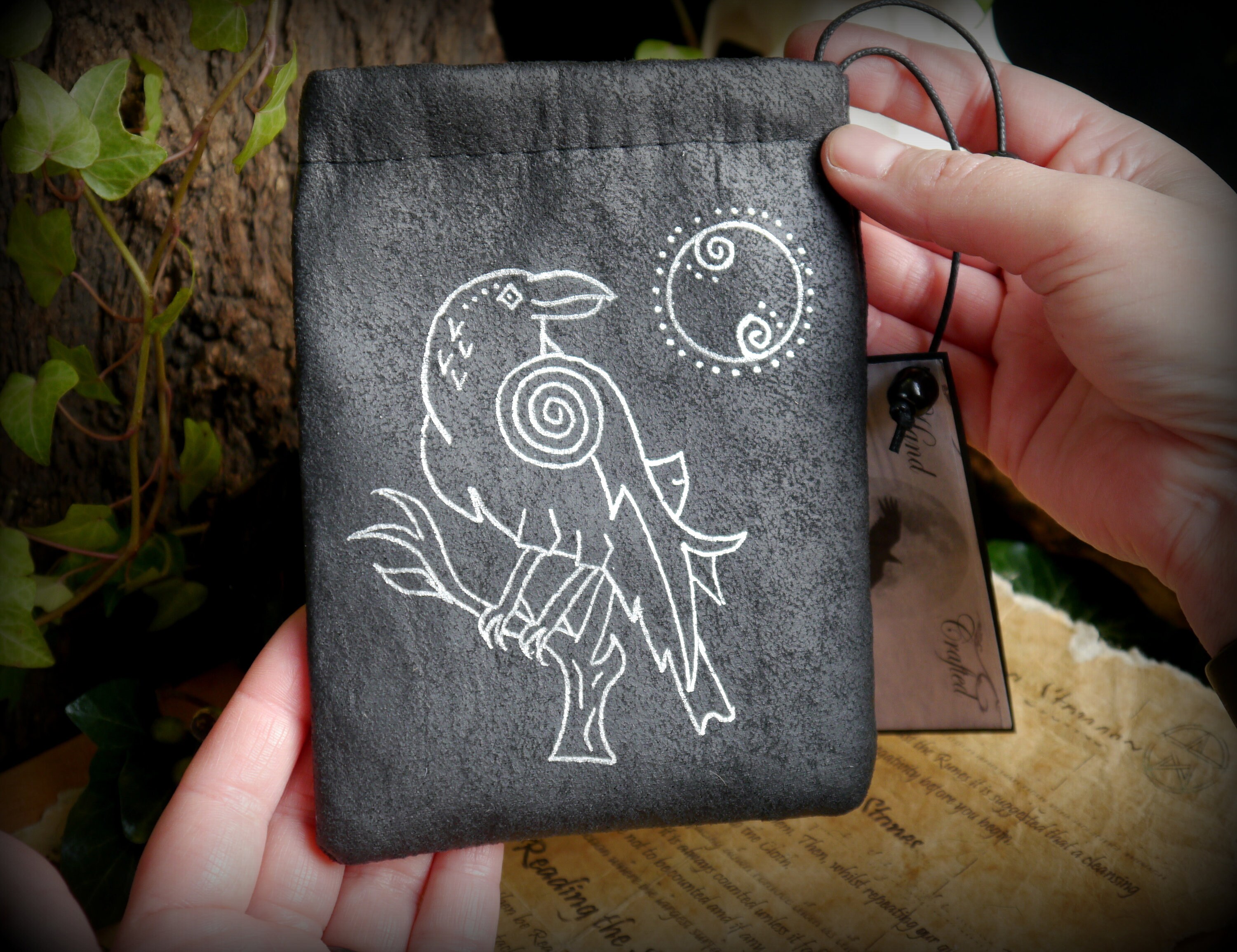 Rune Bag Raven and Moon Crystal Storage Pouch Handmade Faux Leather ...