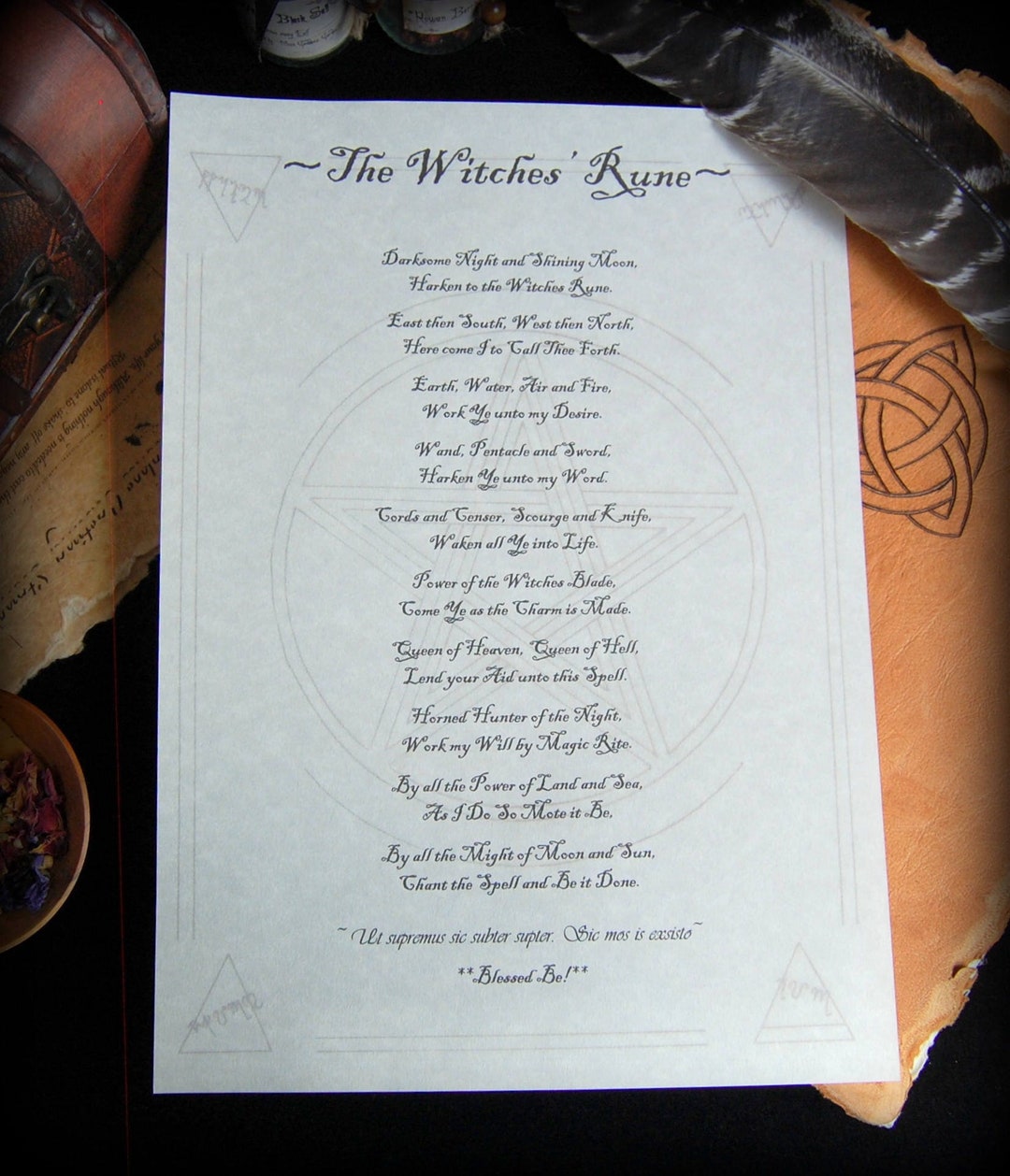 The Witches Rune A4 Poster on Parchment Paper Pagan Wiccan Spells Gift ...