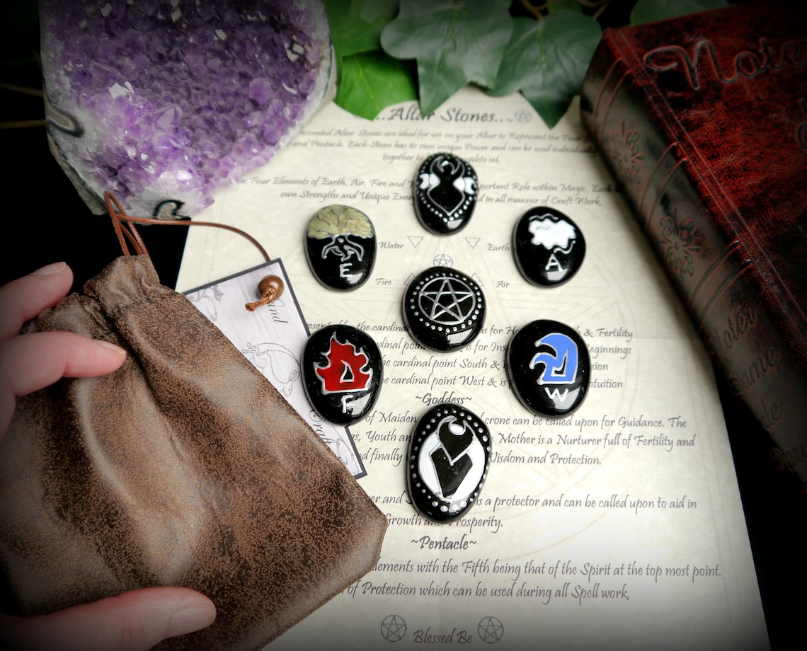 Witches Altar Stones God and Goddess Amulets With Elements Hand Painted ...