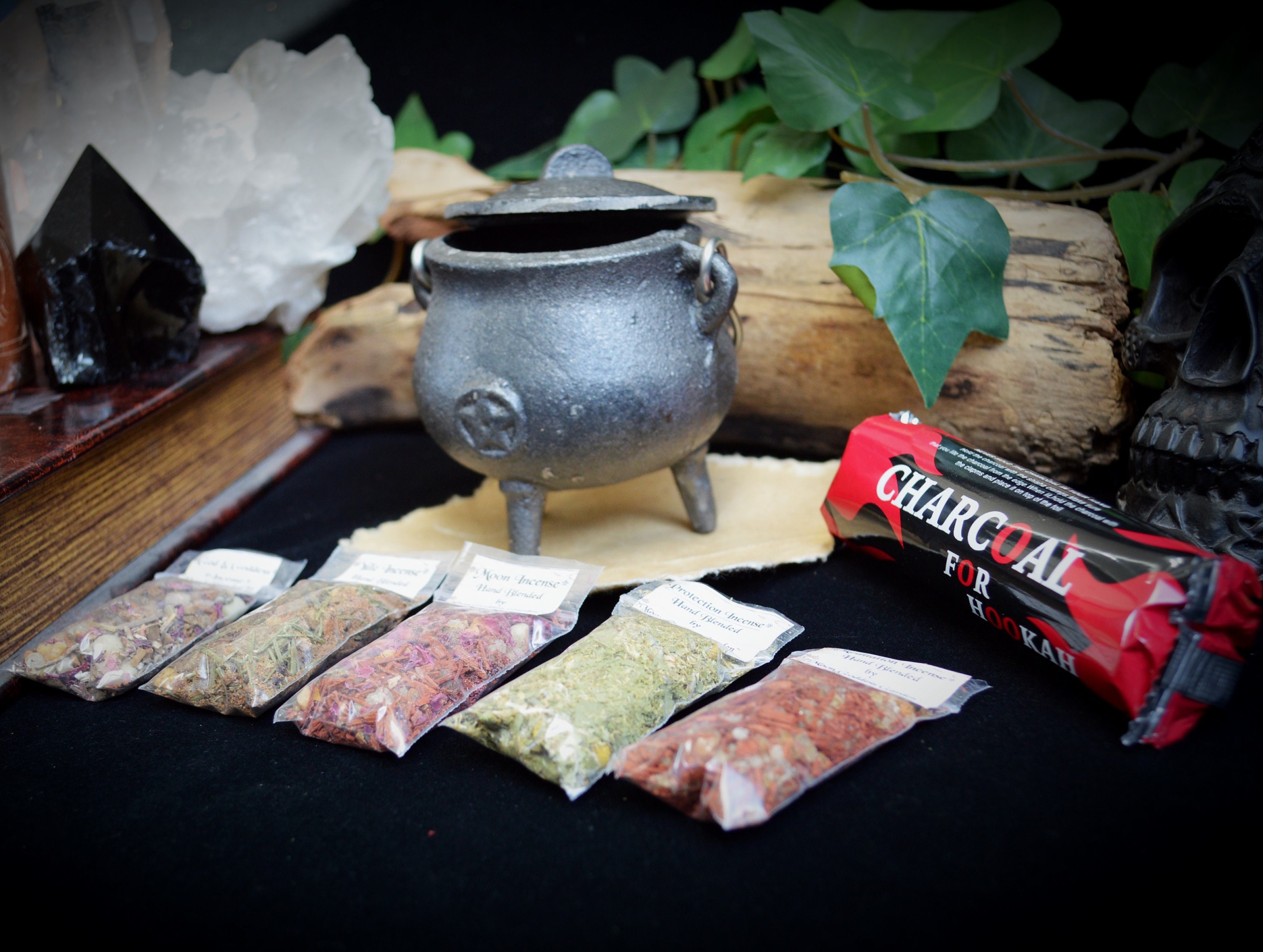 Cauldron Cast Iron Pentacle and Hand Blended Grain Incense Kit | Etsy