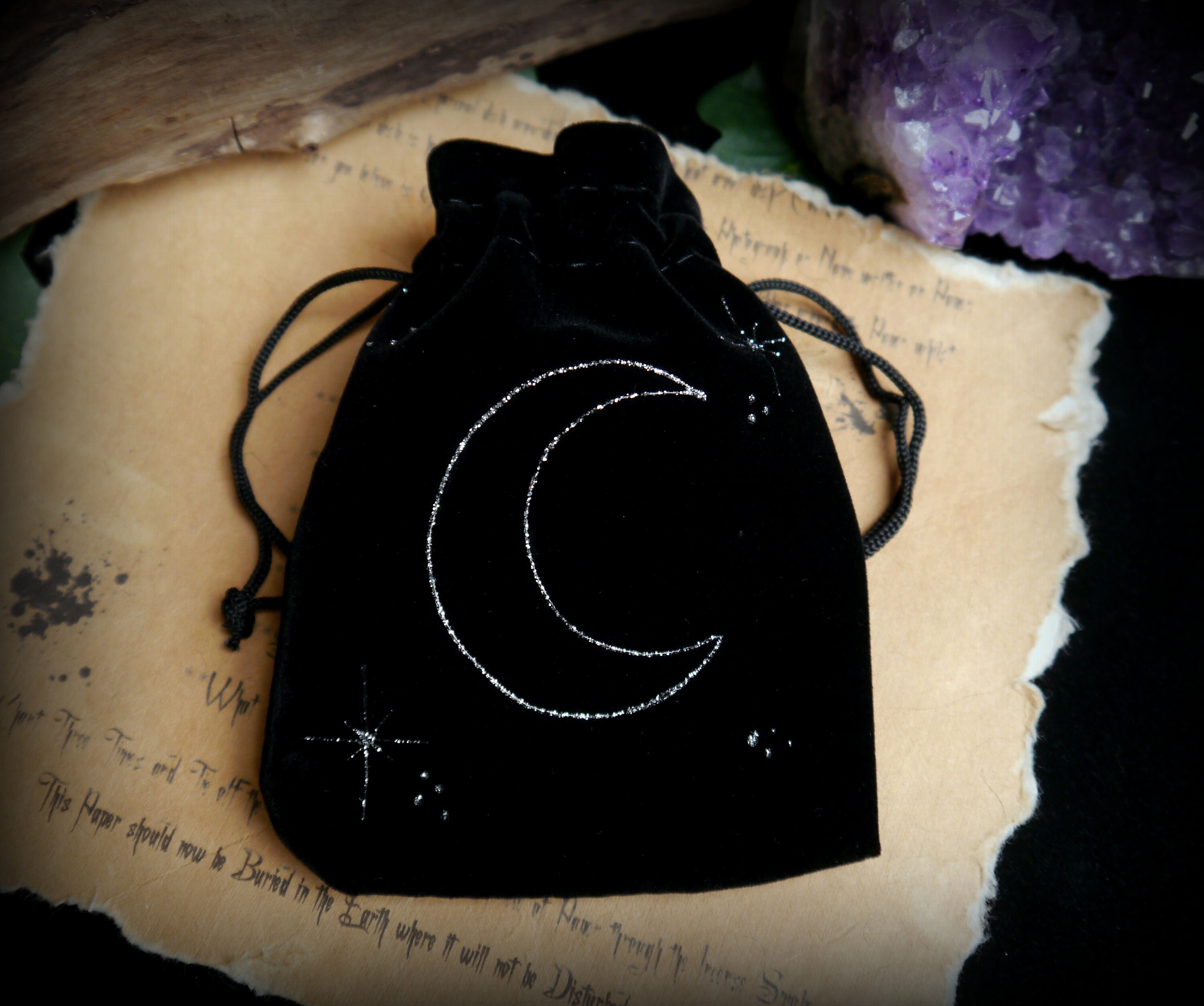Witches Crescent Moon Rune Bag Crystal Storage Spell Pouch Hand ...