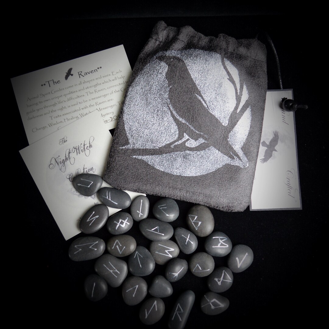 25 Witches Raven Runes With Faux Leather Bag and Casting Instructions ...