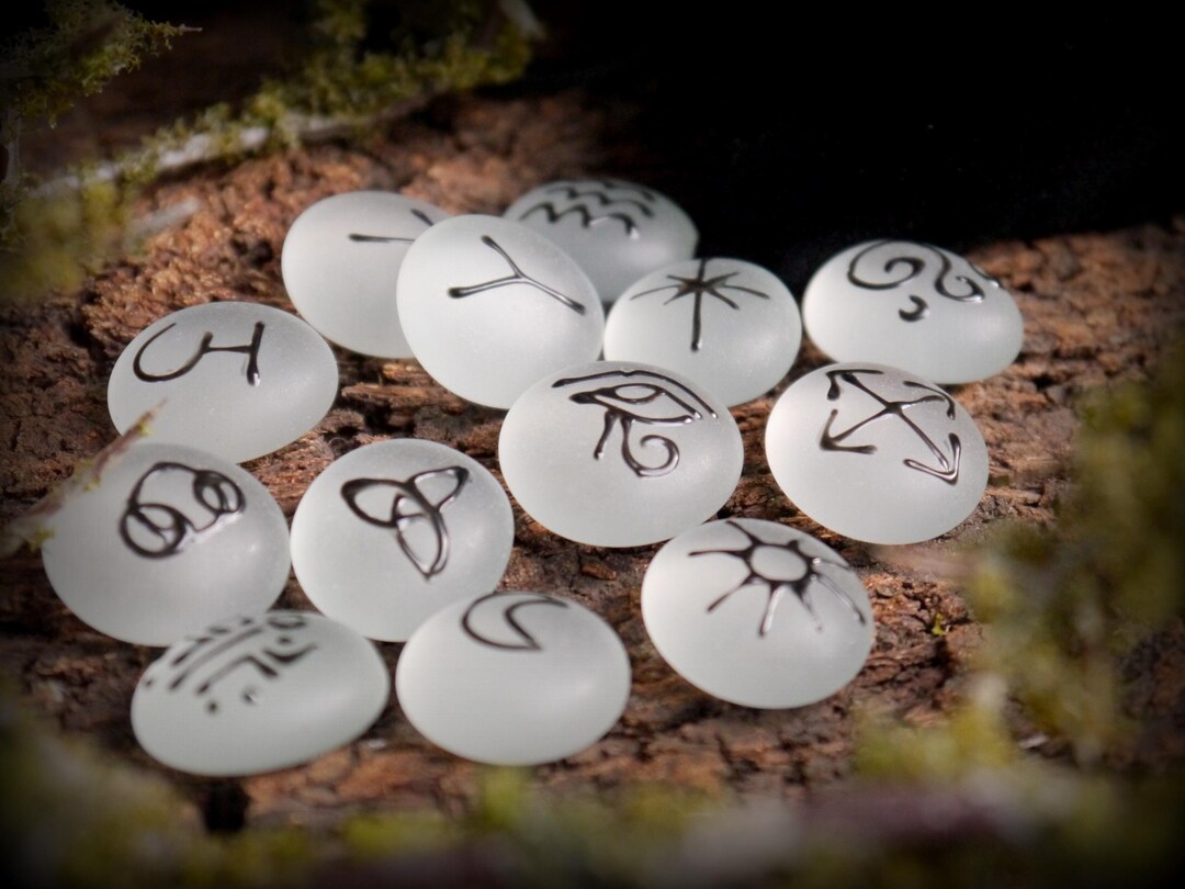 13 Witches Runes: Frosted Glass Divination Set With Black Bag - Etsy