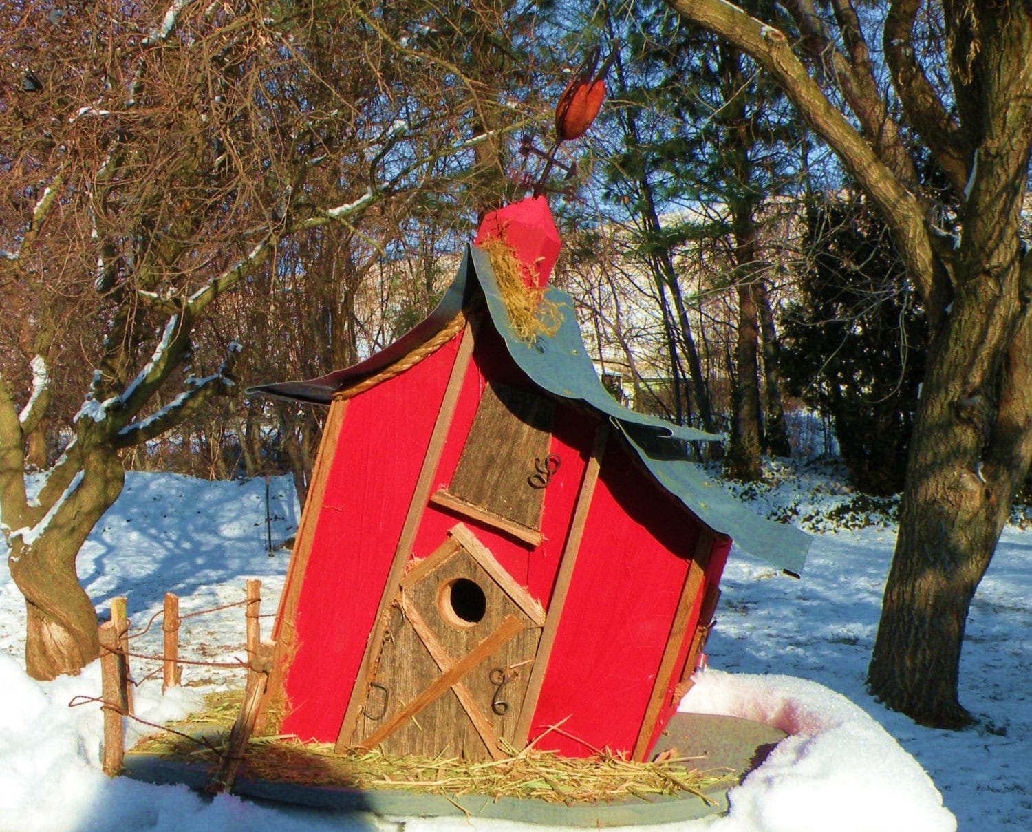 Bird house birdhouse Extra Large Leaning Barn birdhouse with | Etsy