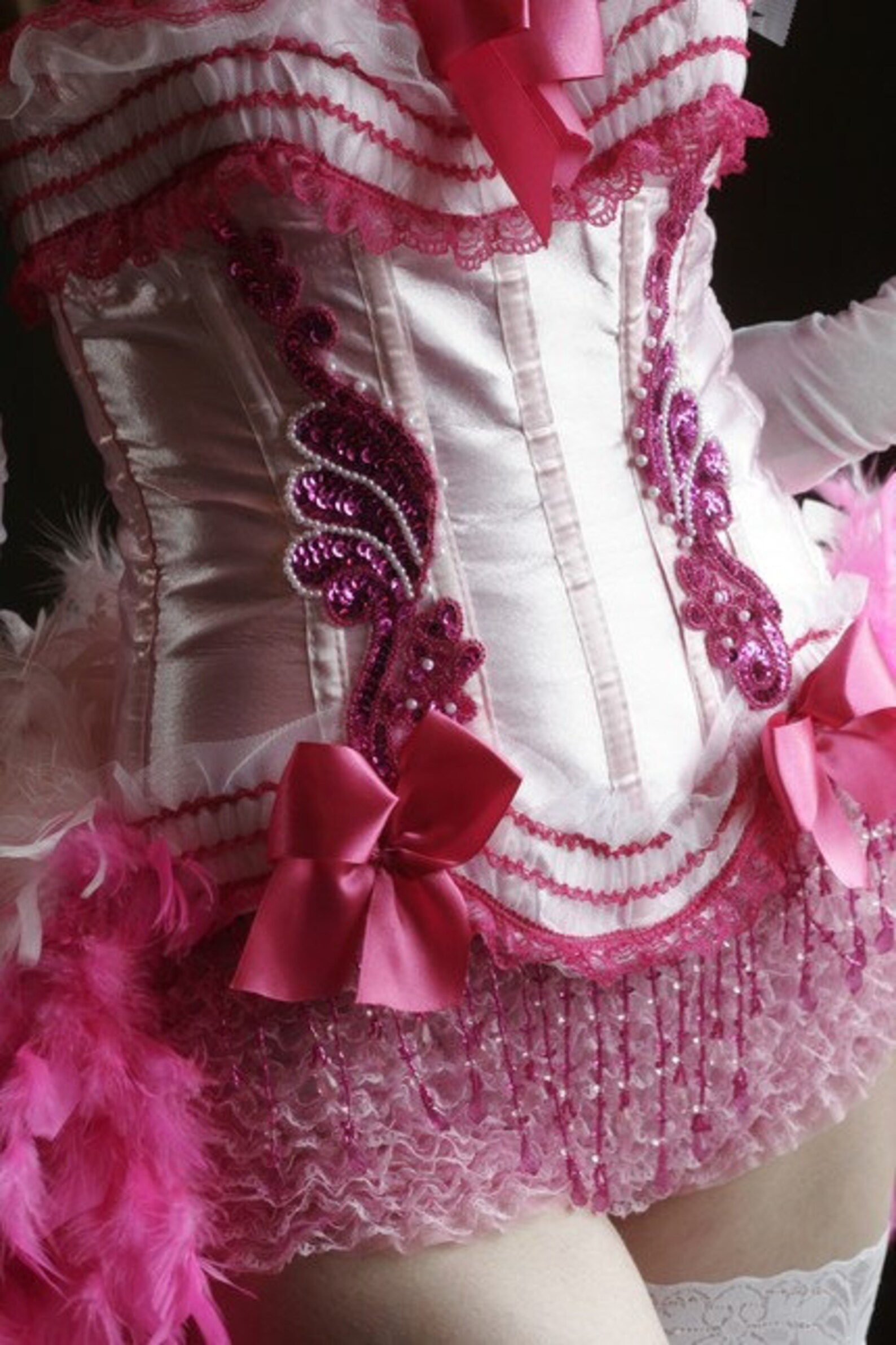 Pink Lady Burlesque Costume Corset Can Can Showgirl Feather Etsy